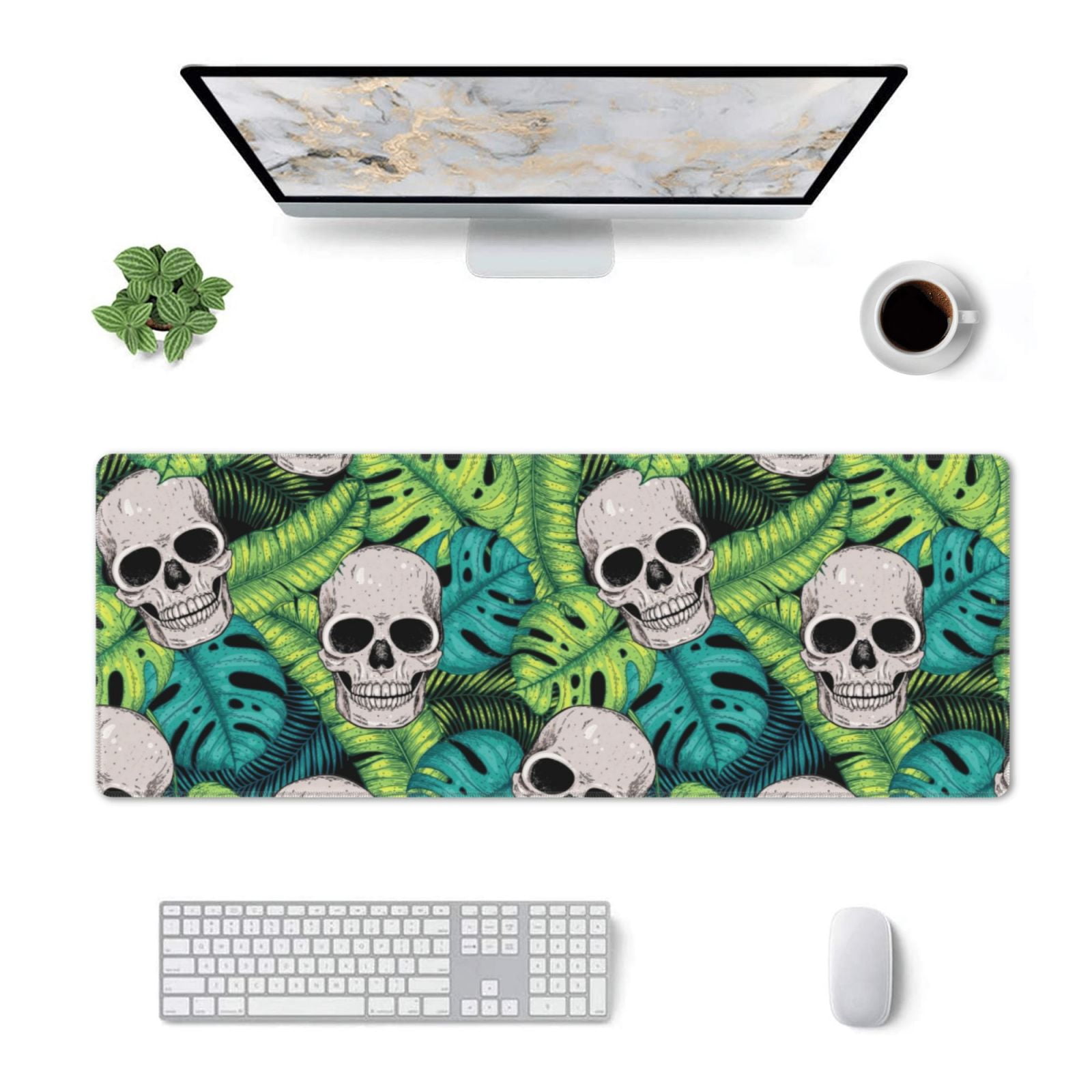 Pofeuu Skull and Palm Leaves Print Desk Mat for Keyboard and Mouse ...