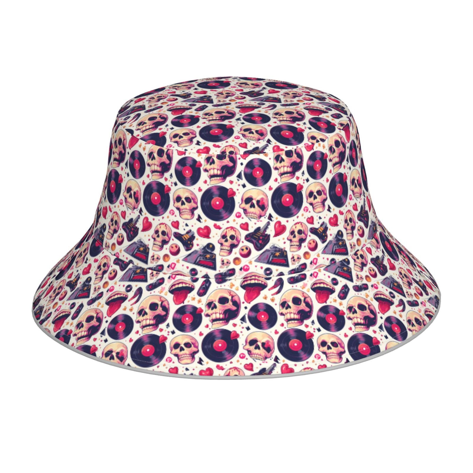 Pofeuu Skull lips record Guitar Print Bucket Hat for Women Men ...