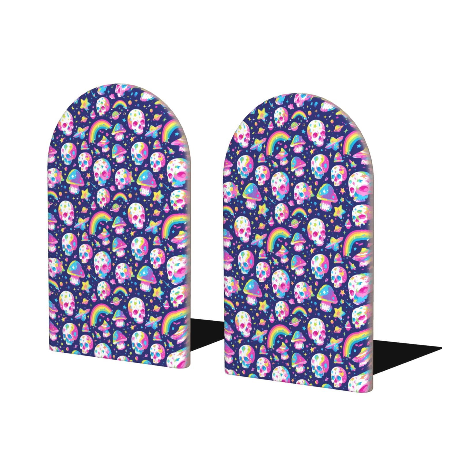 Pofeuu Skull mushroom rainbow space Print Large Bookend Hold Heavy ...