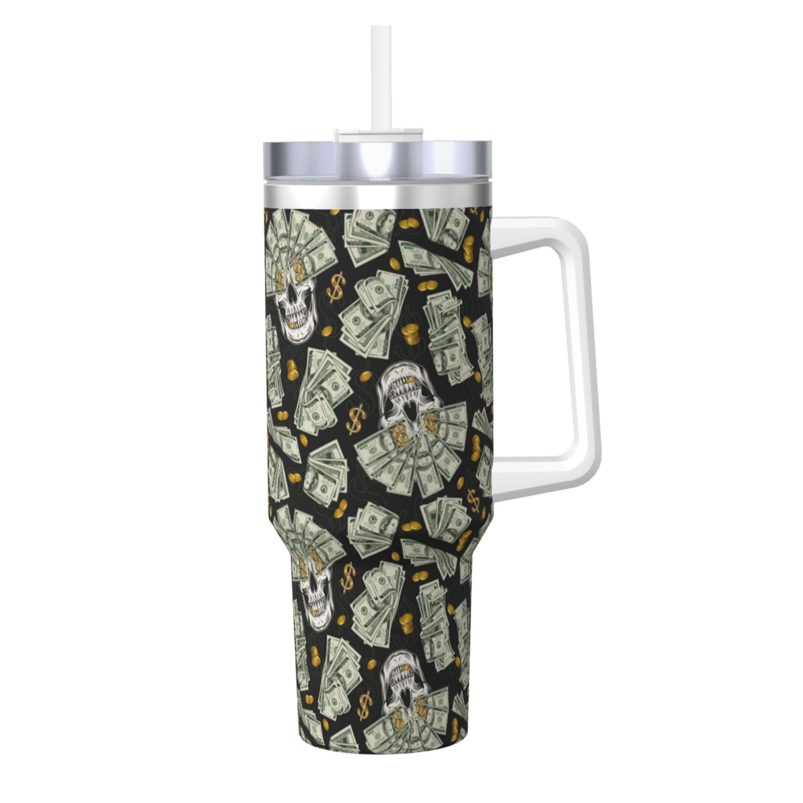 Pofeuu Skull with Dollar Print 40oz Ice Bully With Handle And Straw ...