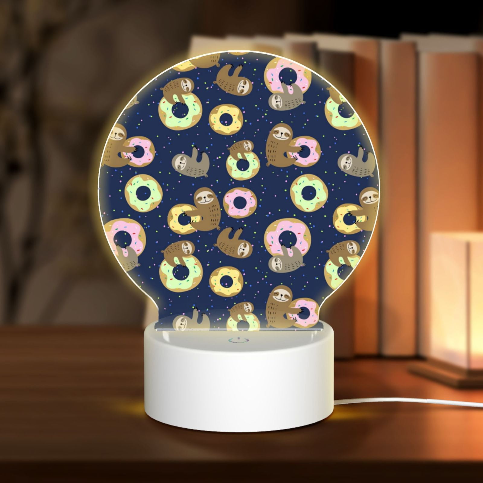 Pofeuu Sloth with Donuts Print LED Christmas Night Light Lamp Base Gift ...