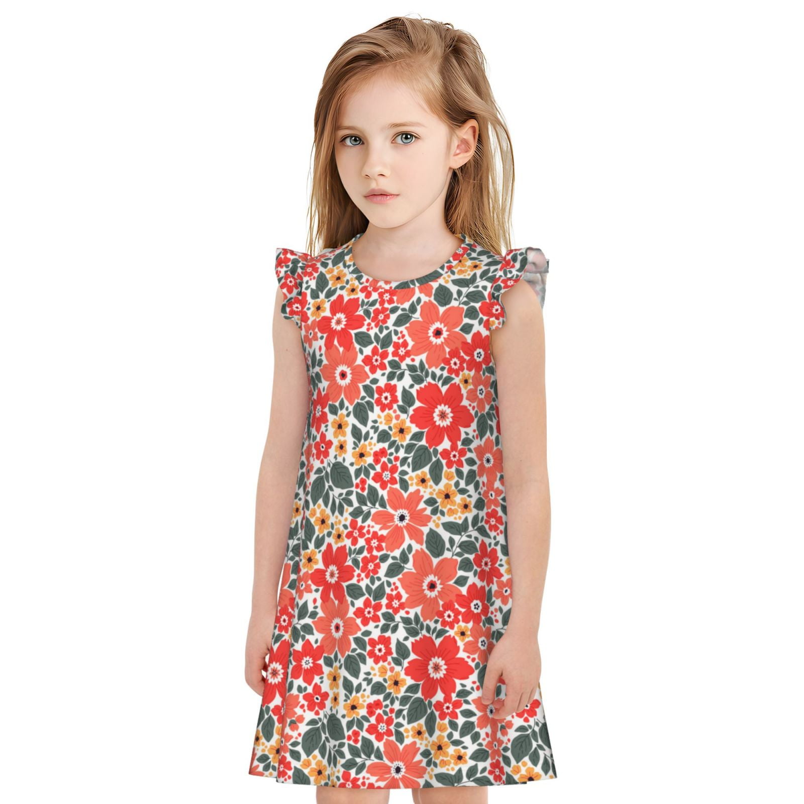 Pofeuu Small Coral Red Flowers Print Girls Nightgowns, Nightgown ...