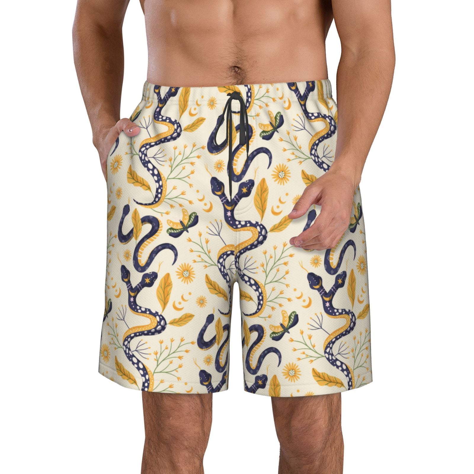 Pofeuu Snake And Floral Prin Men's Swim Trunks Quick Dry Bathing Suit ...