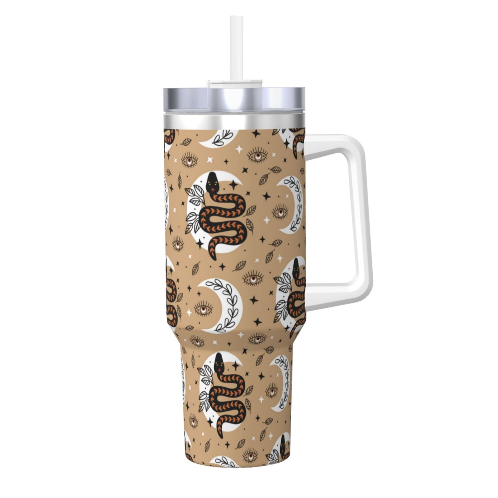 Pofeuu Snake And Flower Print 40oz Ice Bully With Handle And Straw ...