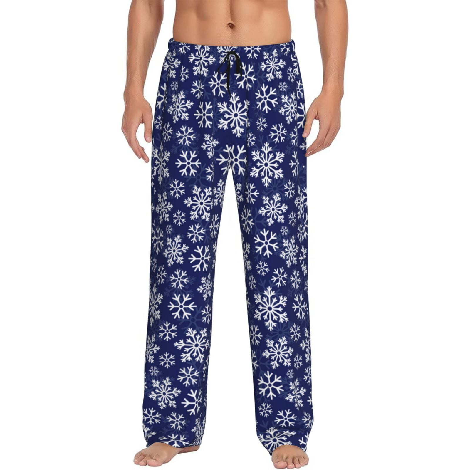 Pofeuu Snowflakes On Dark Blue Print Men's Pajama Pants, Soft Lounge ...