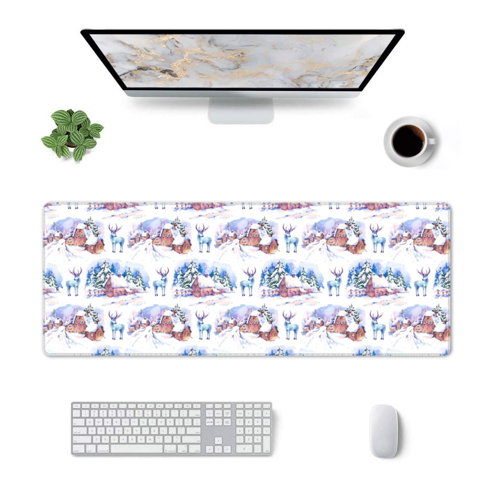 Pofeuu Snowy Cottage Holiday Scene Print Desk Mat for Keyboard and ...