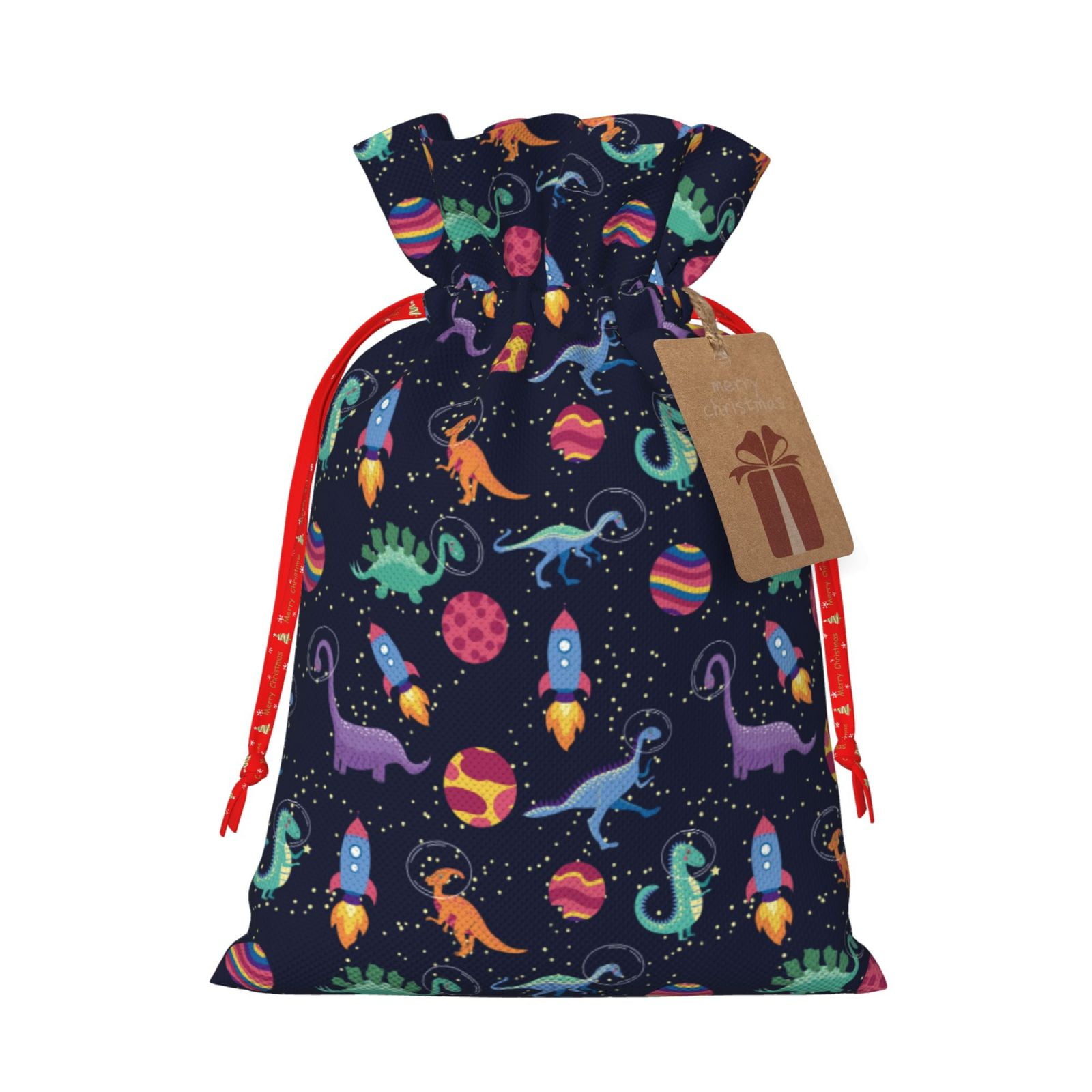 Pofeuu Space Dinosaur Print Burlap Bags with Drawstrings Drawstring ...