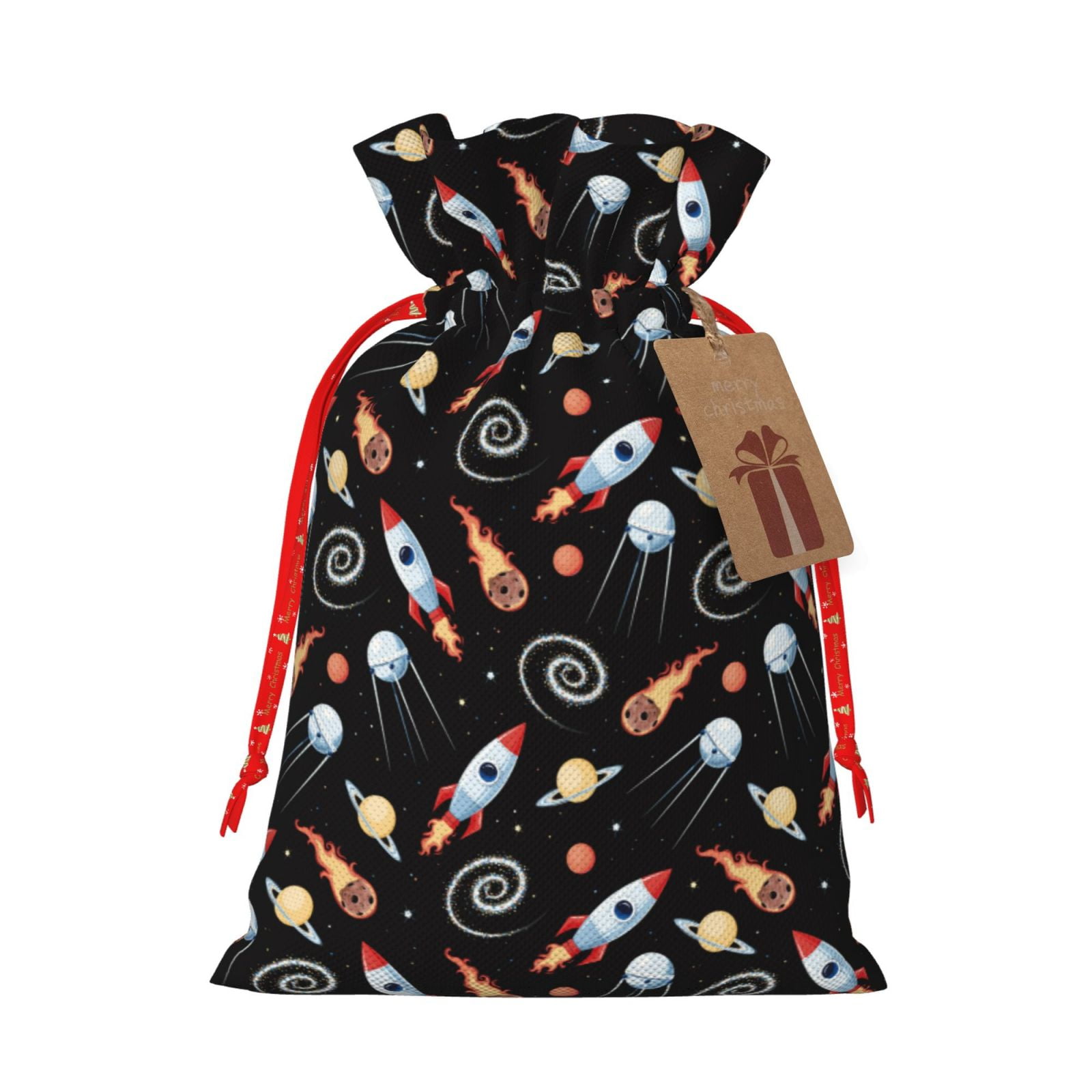 Pofeuu Space Rocket Print Burlap Bags with Drawstrings Drawstring Gift ...