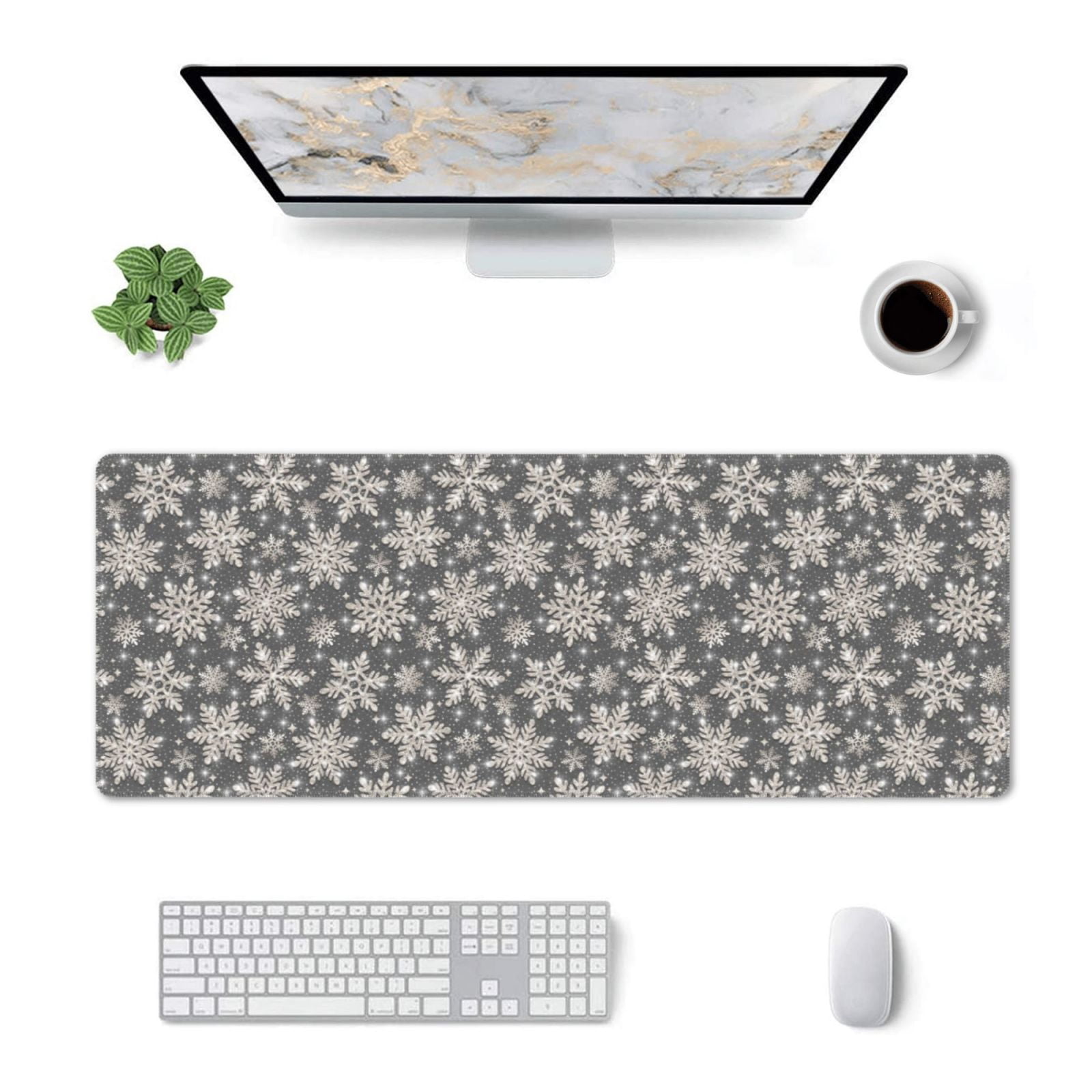 Pofeuu Sparkling Snowflakes Print Desk Mat for Keyboard and Mouse ...