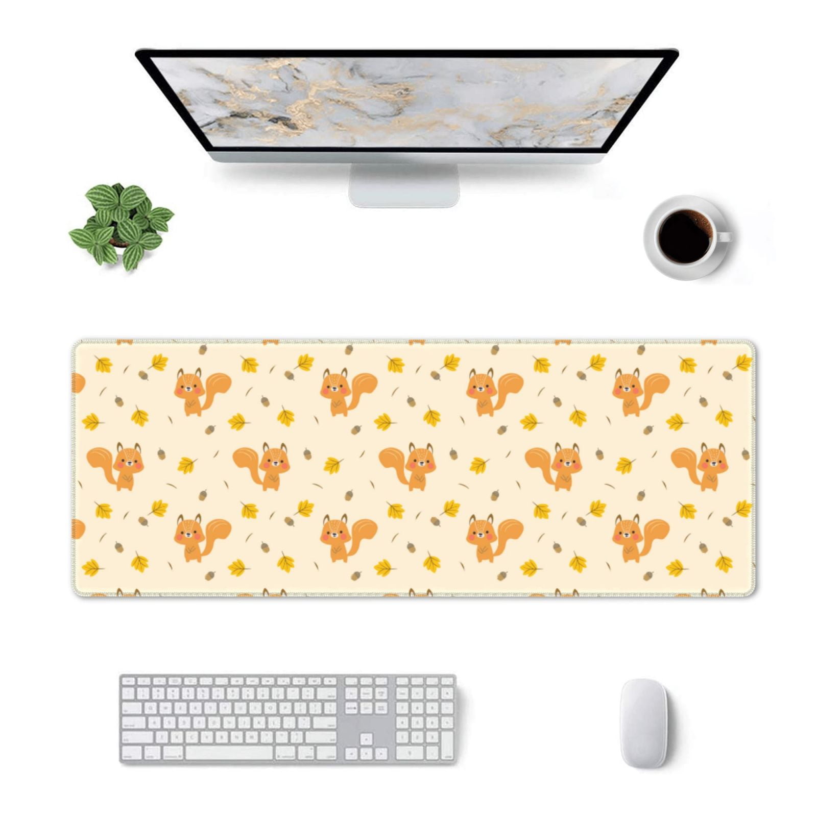 Pofeuu Squirrel And Leaves Print Desk Mat for Keyboard and Mouse ...