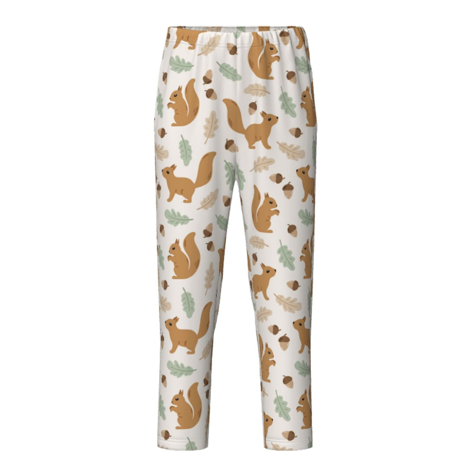 Pofeuu Squirrel And Leaves Print Teenagers' Pajama Pants, Soft Lounge ...