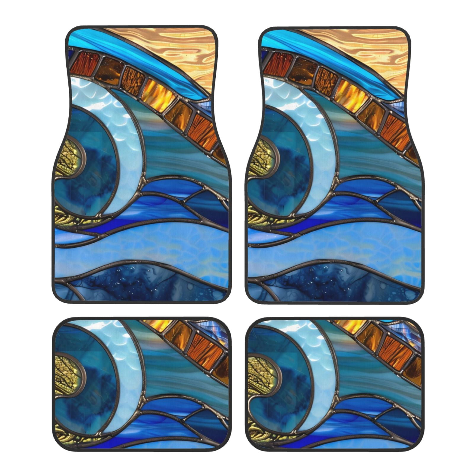 Pofeuu Stained Glass Ocean Wave Print Car Foot Mat Set of 4 Pieces ...