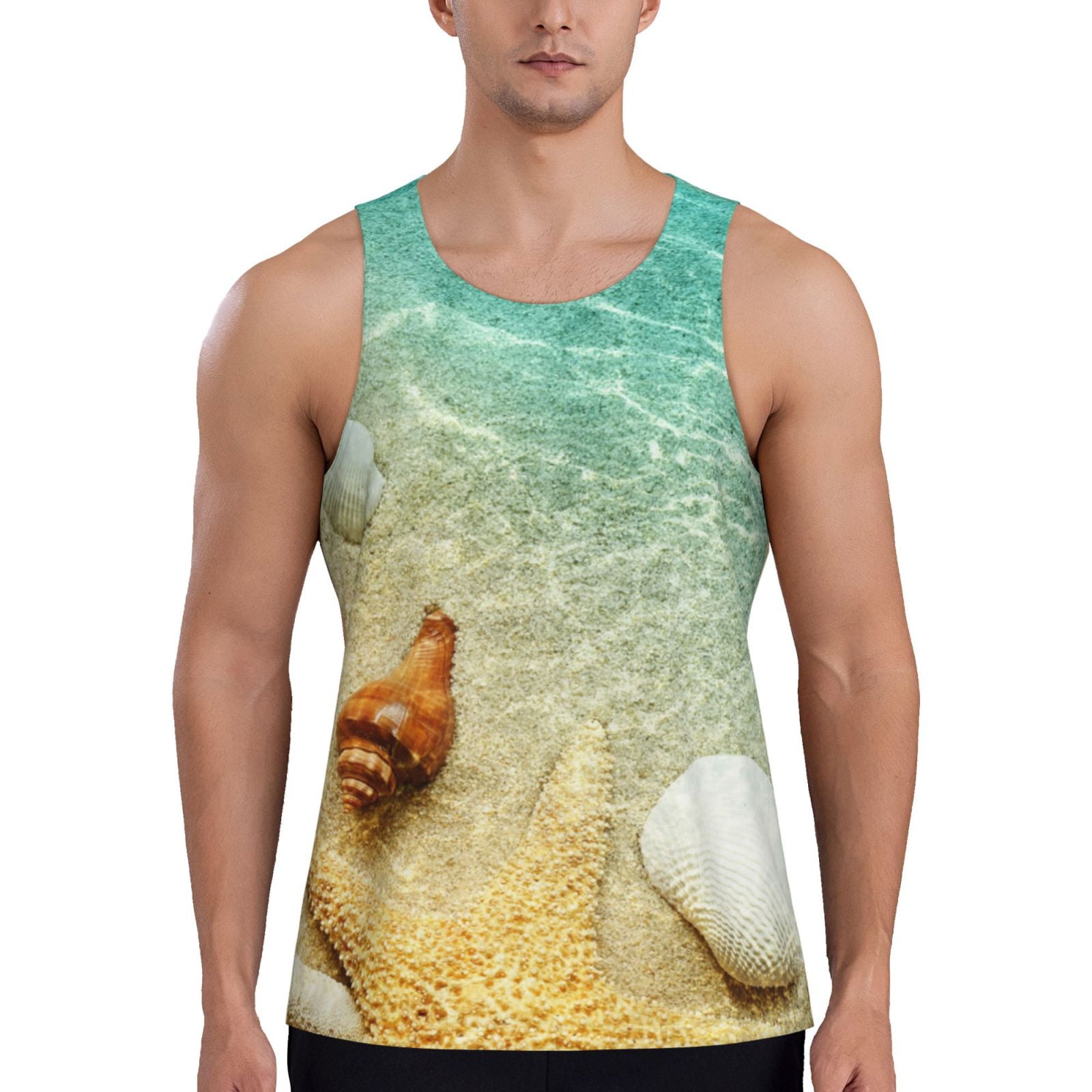 Pofeuu Starfish And Seashell On The Beach Print Men's Workout Tank Tops ...