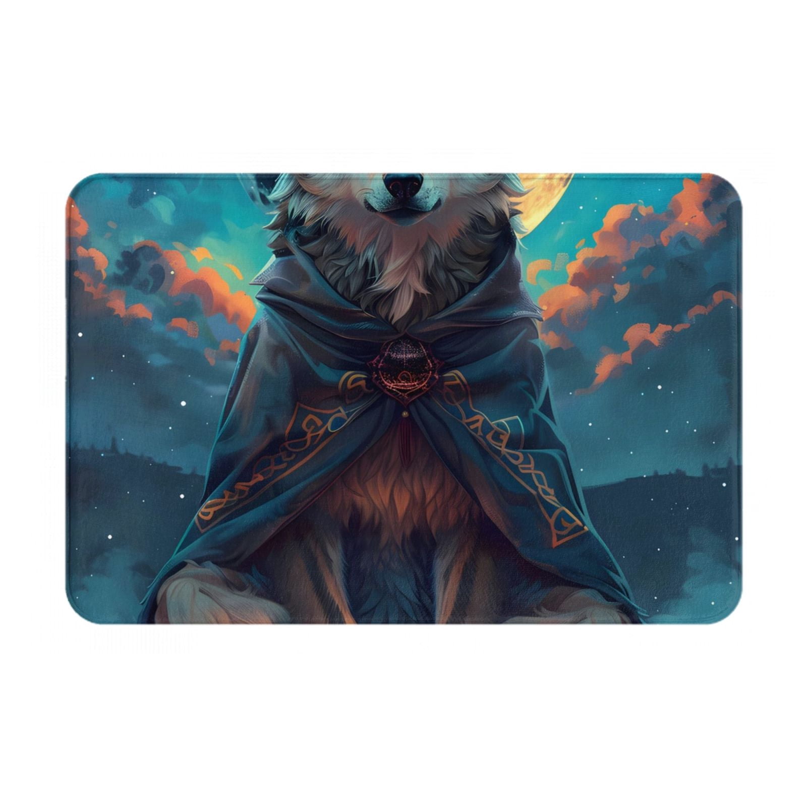 Pofeuu Starry Sky Moon Wolf Leader Print Flannel Doormats Rug16"x24"Rug ...
