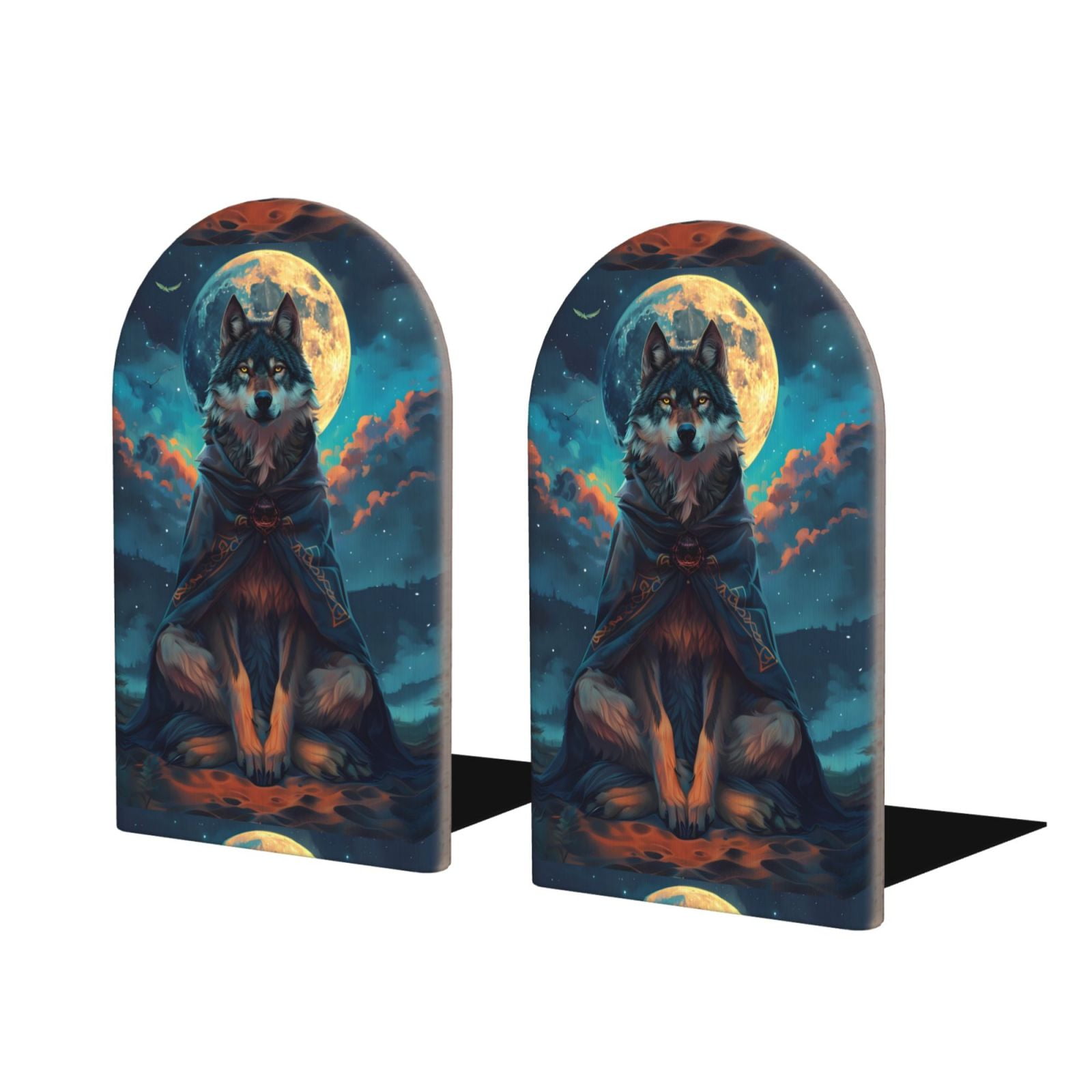 Pofeuu Starry Sky Moon Wolf Leader Print Large Bookend Hold Heavy Books ...