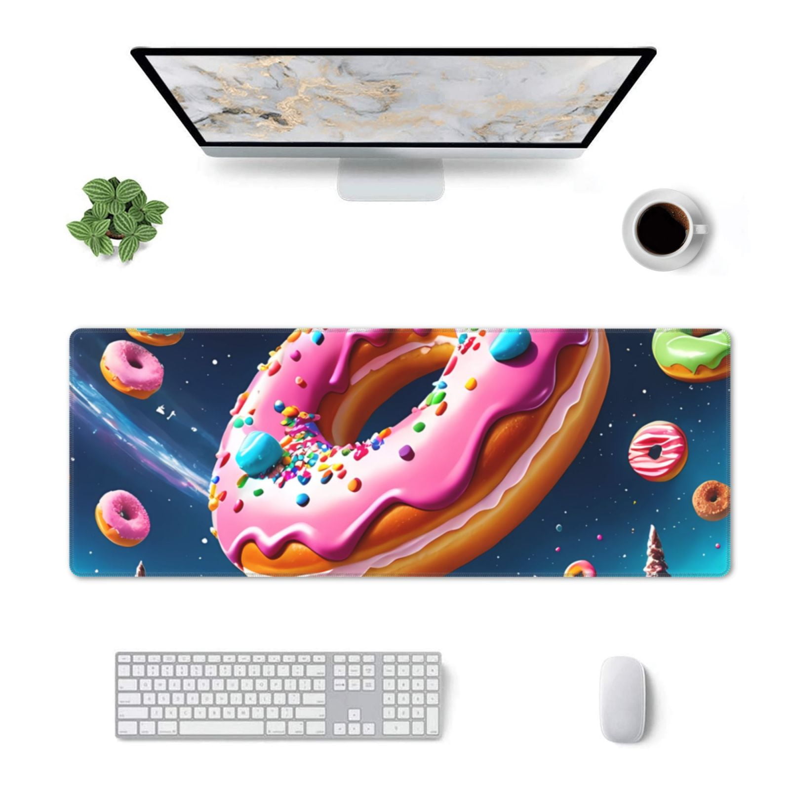 Pofeuu Starry Sky Pine Tree Donut Print Desk Mat for Keyboard and Mouse ...