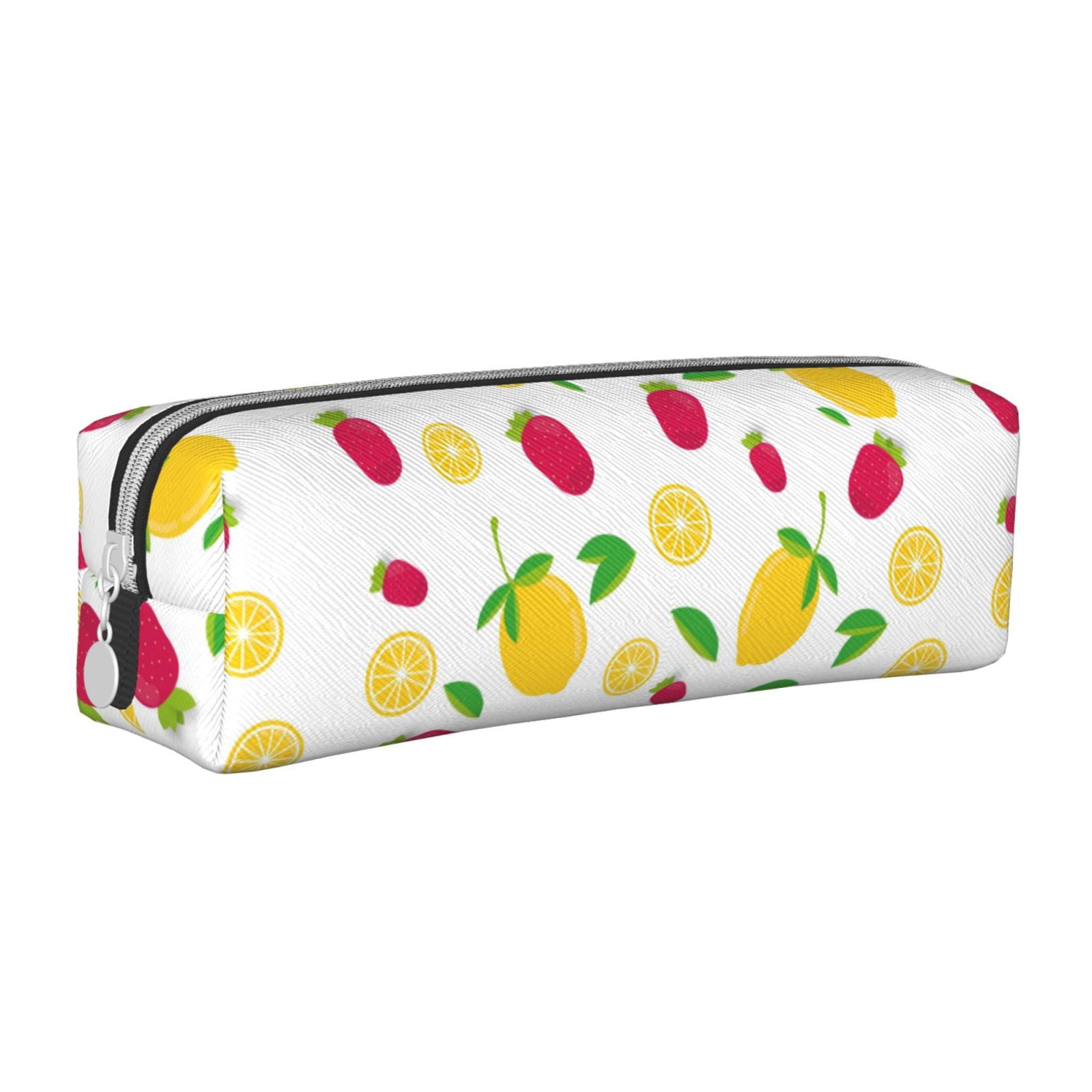 Pofeuu Strawberry and Lemon Print Leather Pencil Case, Leather Pencil ...
