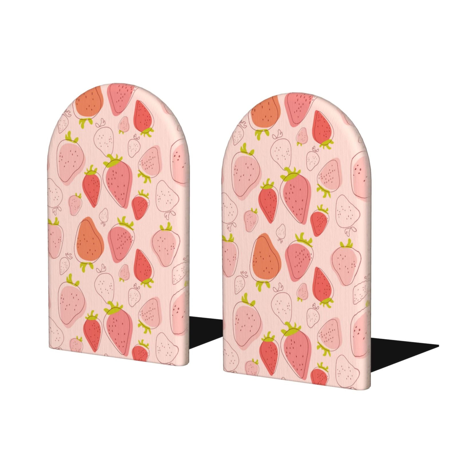 Pofeuu Strawberry Print Large Bookend Hold Heavy Books- Wood Bookends ...