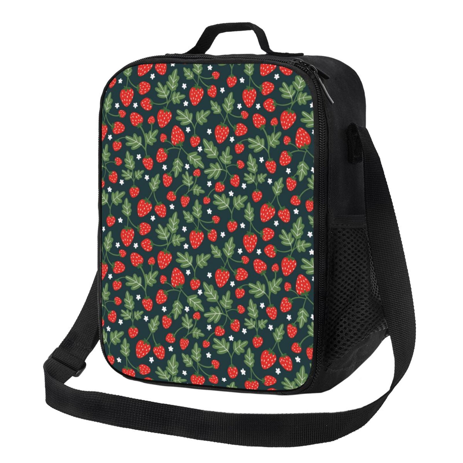 Tebeau Strawberry Print Lunch Box, Insulated Lunch Bag, Portable Cooler ...