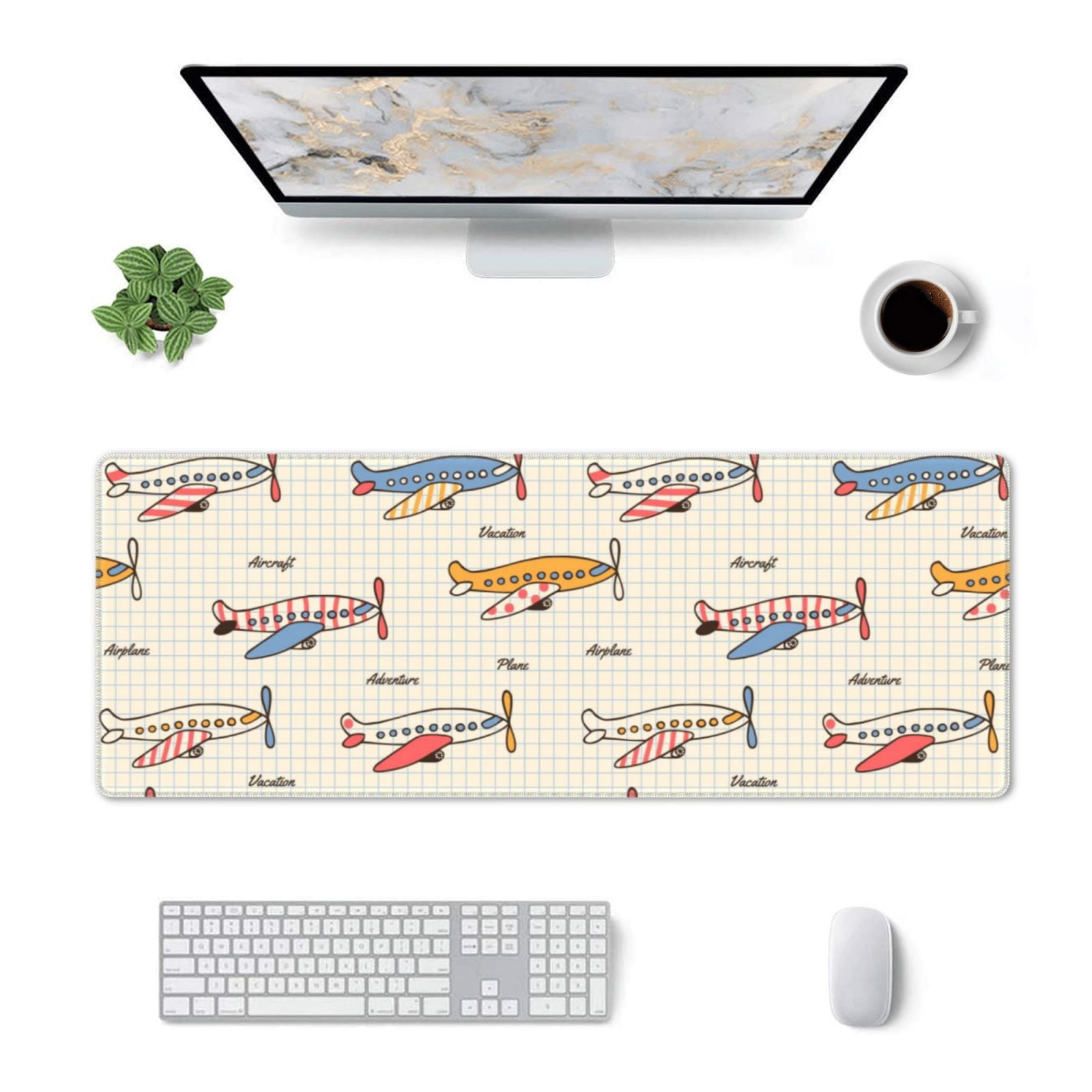 Pofeuu Striped Vintage Planes Print Desk Mat for Keyboard and Mouse ...