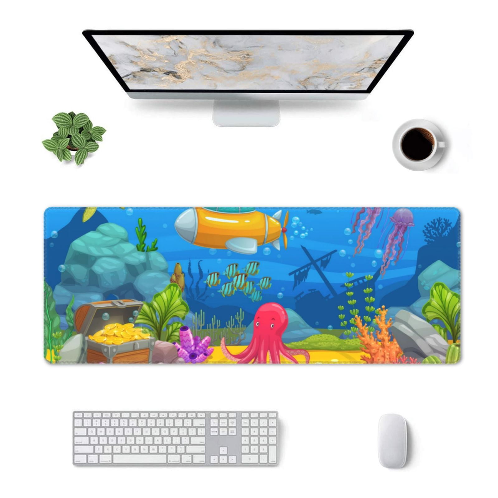 Pofeuu Submarine And Landscape Print Desk Mat for Keyboard and Mouse ...