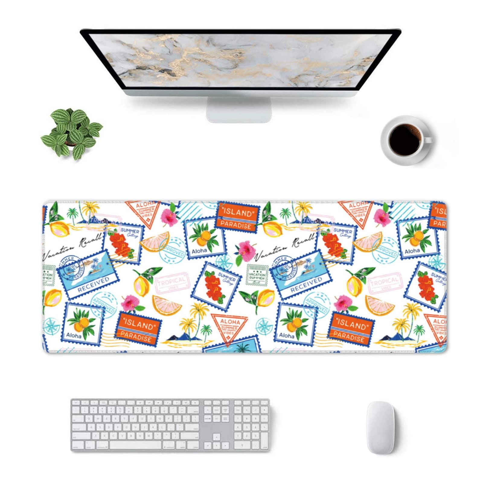 Pofeuu Summer Stamp Print Desk Mat for Keyboard and Mouse，Computer Desk ...
