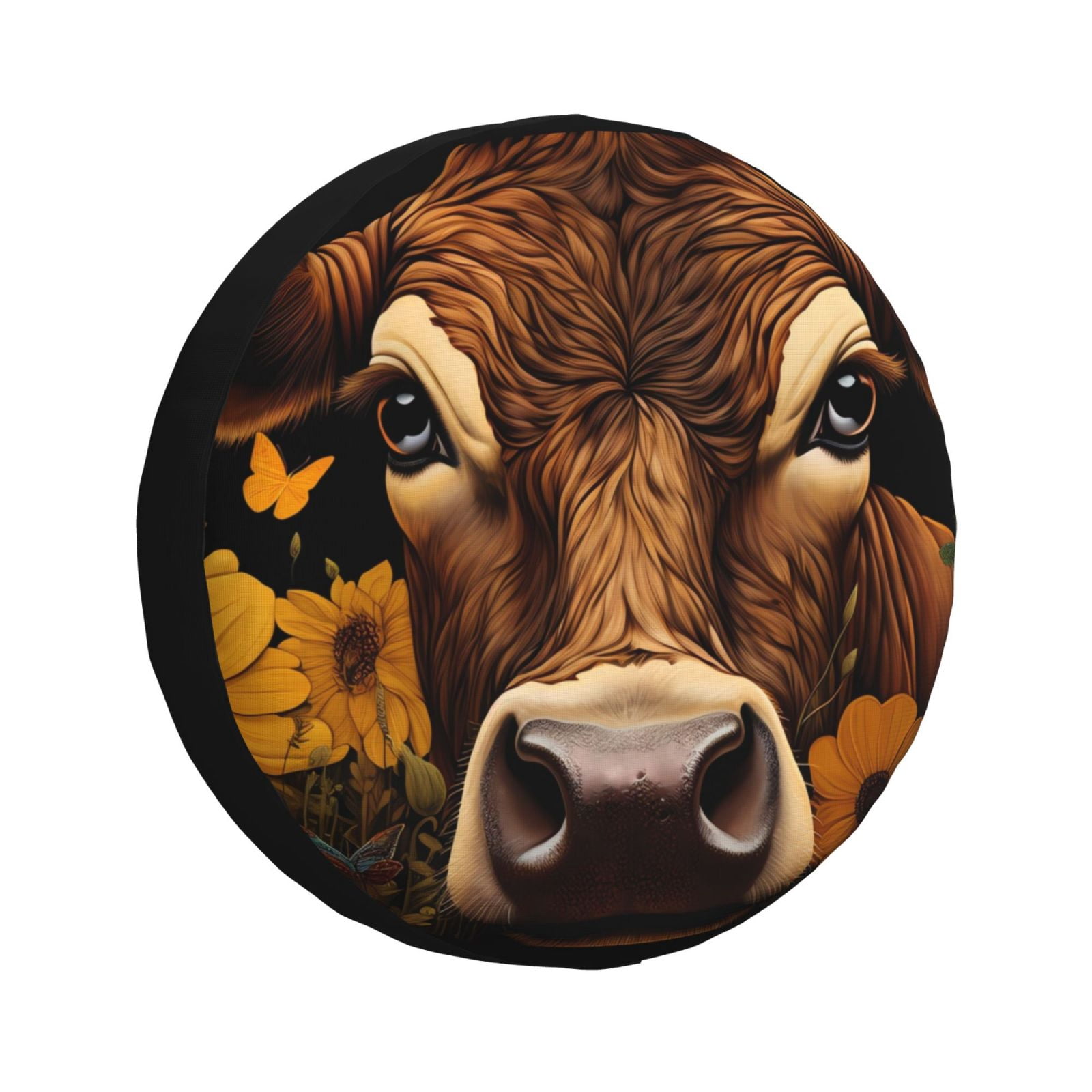 Pofeuu Sunflower Butterfly Cow Print Spare Tire Wheel Cover for Car ...