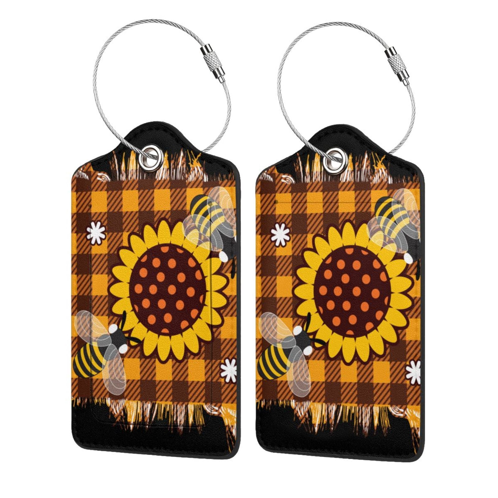 Pofeuu Sunflower Gnomes and Bees Print Luggage Tags, Privacy Cover ID ...