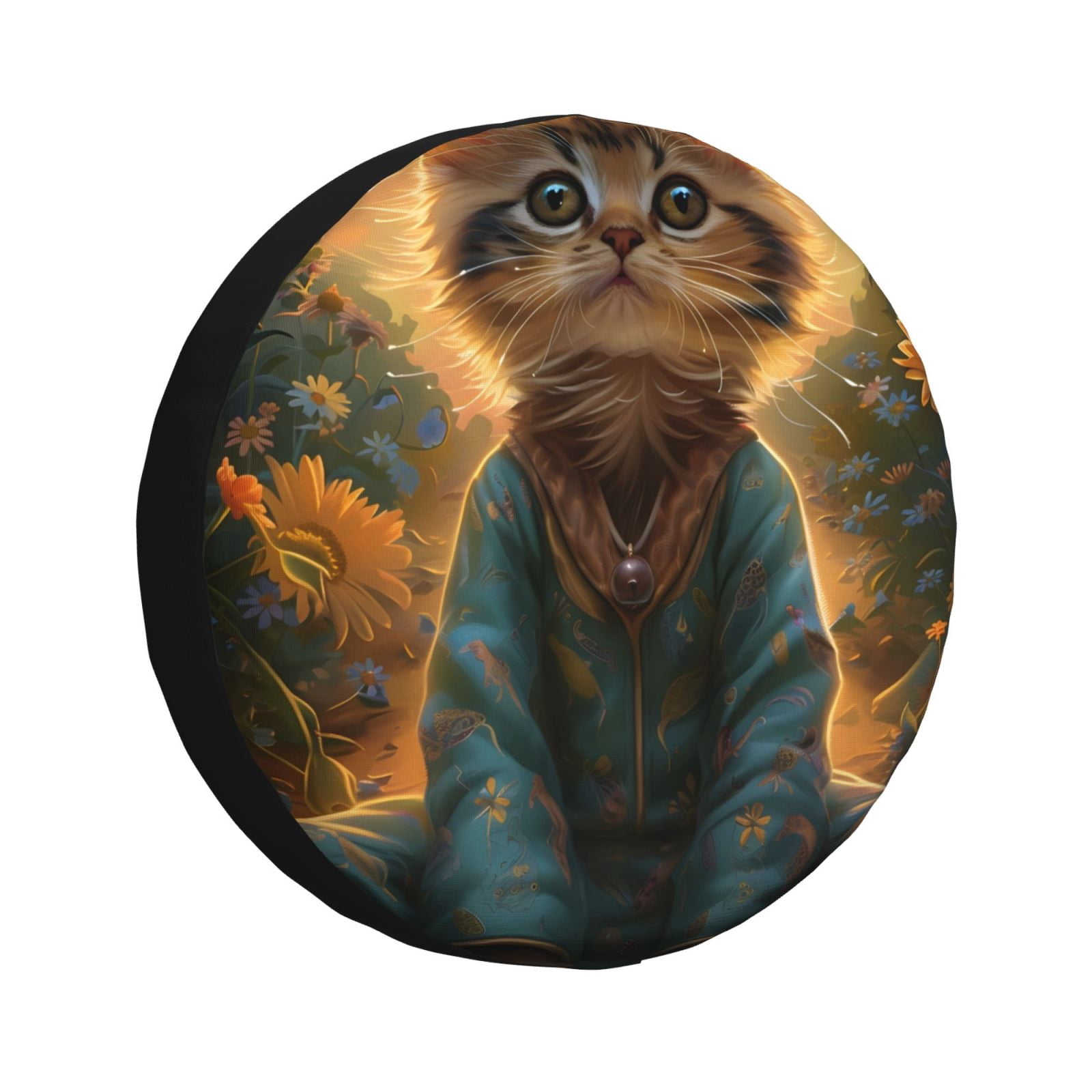Pofeuu Sunflower Meditating Cat Print Spare Tire Wheel Cover for Car ...
