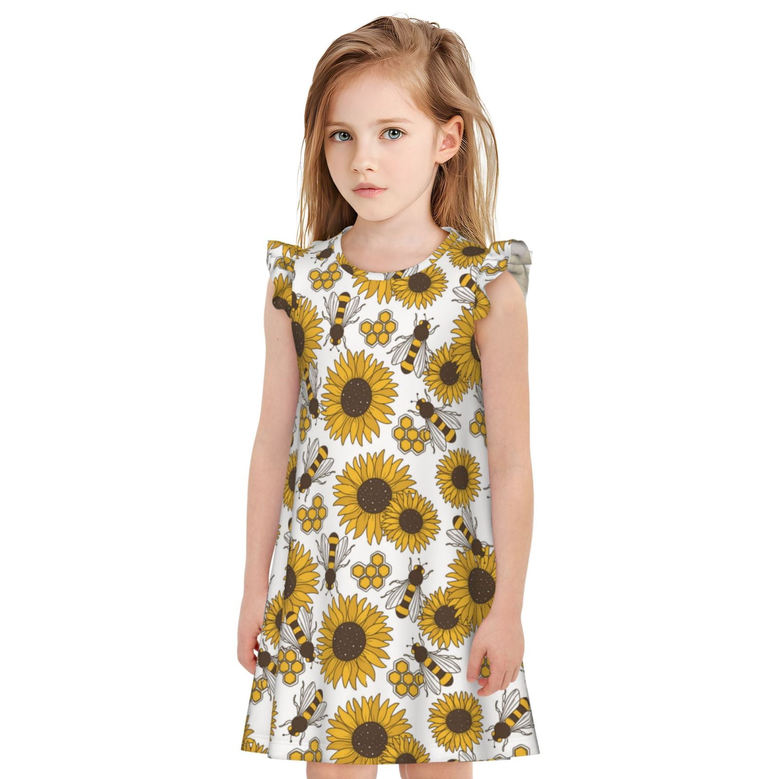Pofeuu Sunflowers and Bees Print Girls Nightgowns, Nightgown Princess ...