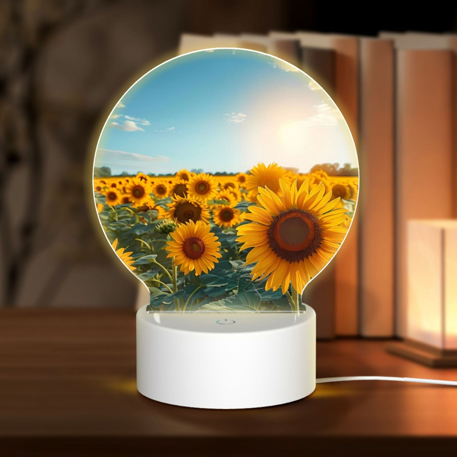 Pofeuu Sunlit Sunflower Field Print LED Christmas Night Light Lamp Base ...