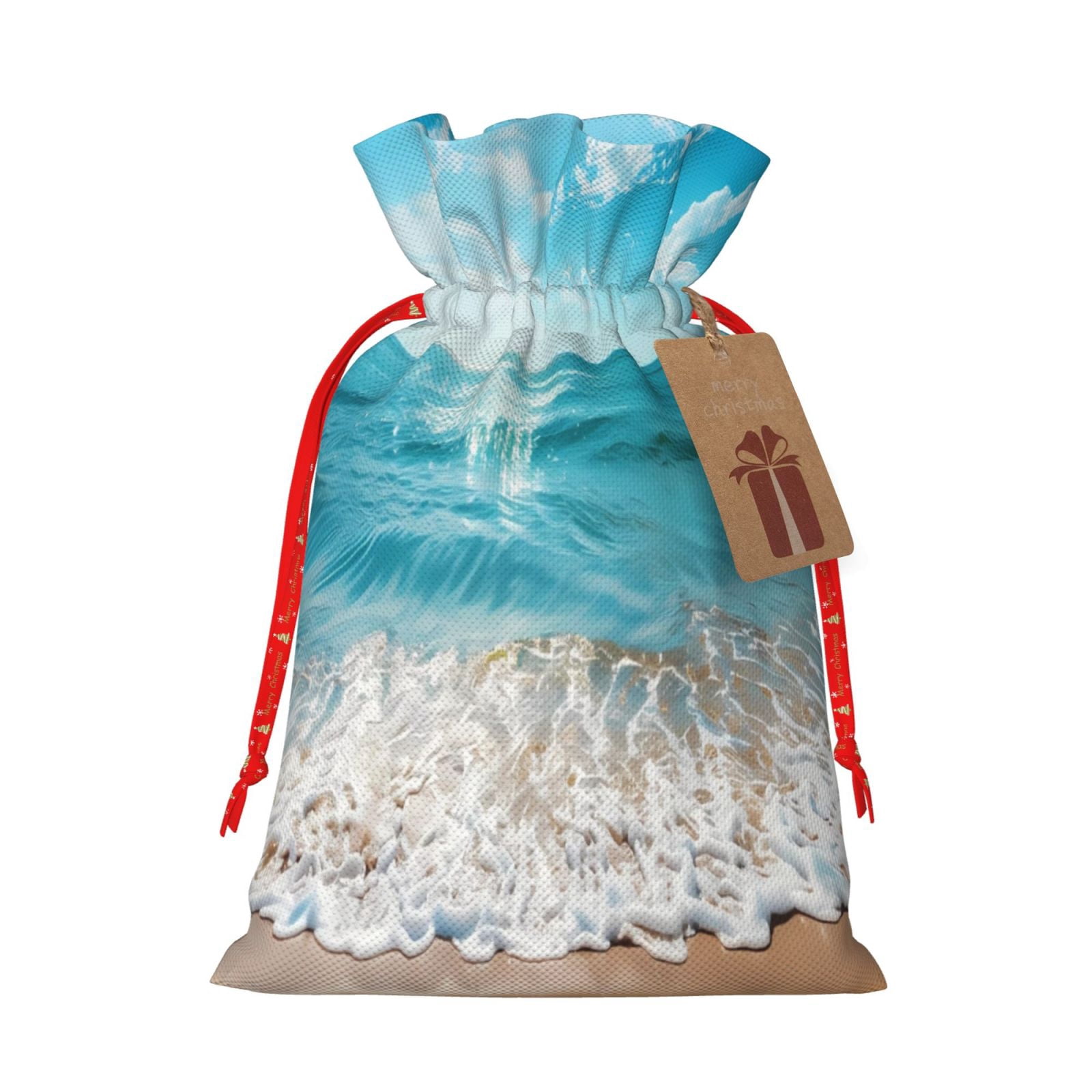 Pofeuu Sunny Ocean Waves Print Burlap Bags with Drawstrings Drawstring ...