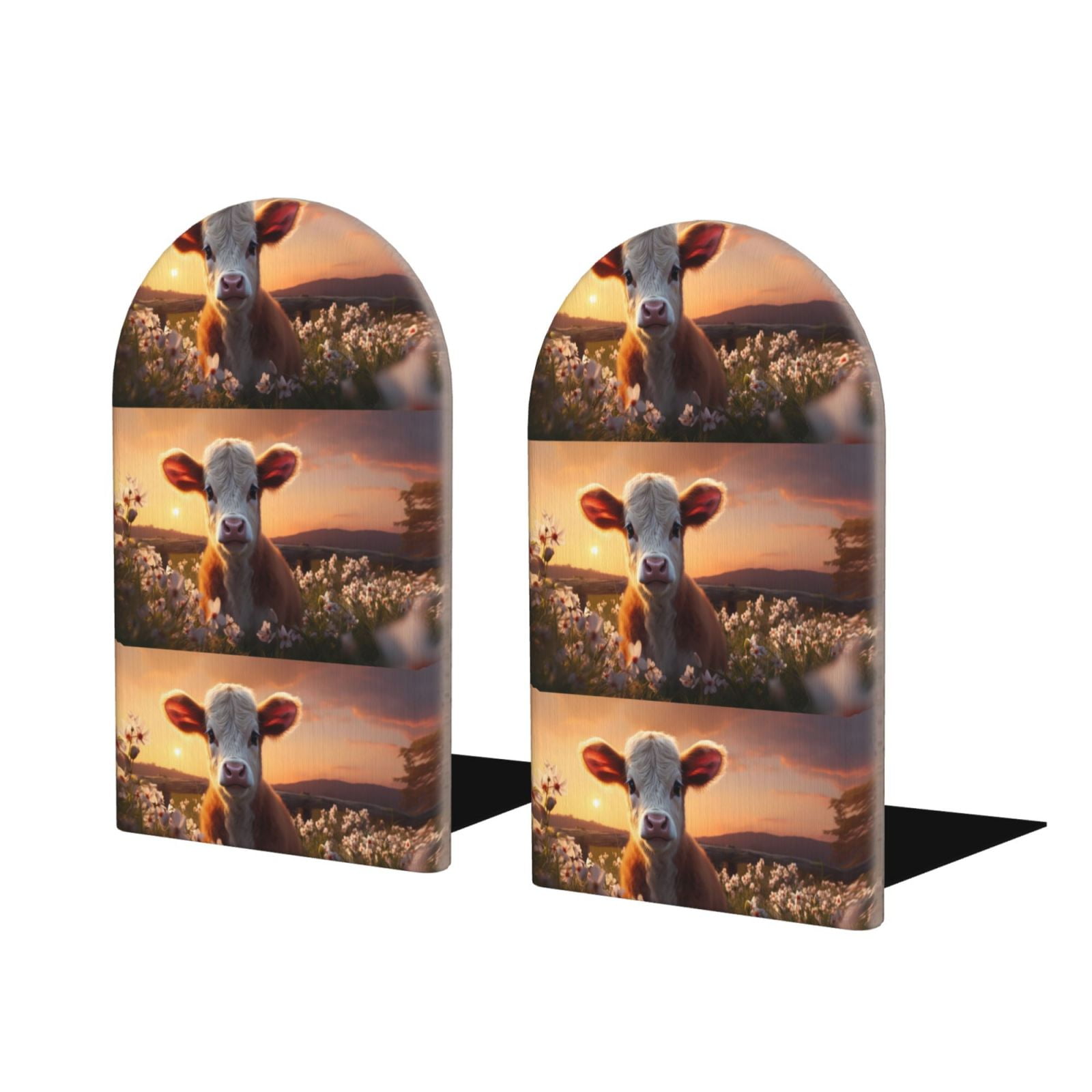 Pofeuu Sunset Calf Flower Field Print Large Bookend Hold Heavy Books ...