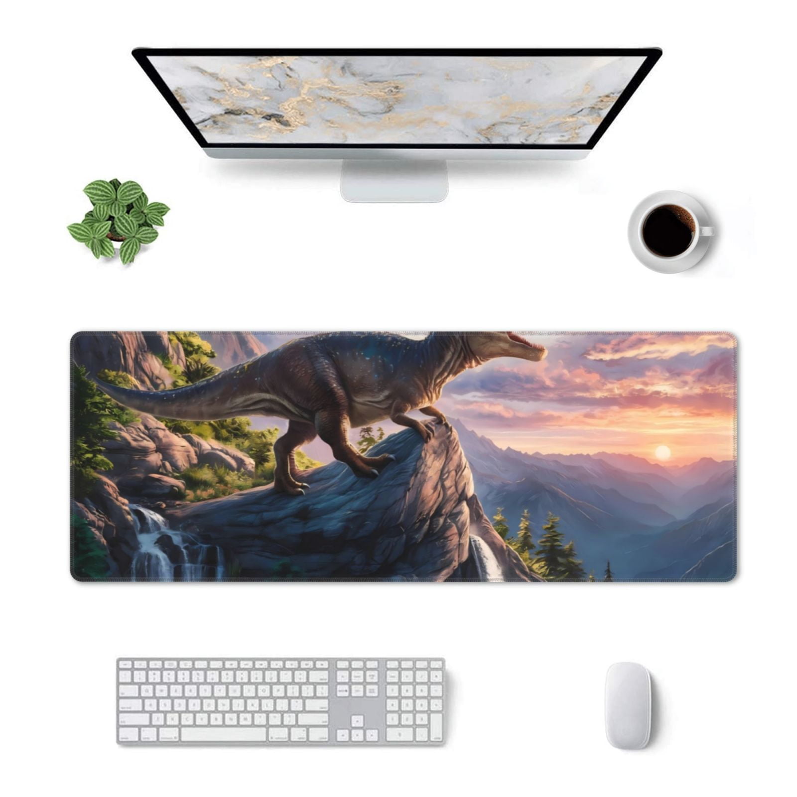 Pofeuu Sunset Cliff Dinosaur Print Desk Mat for Keyboard and Mouse ...