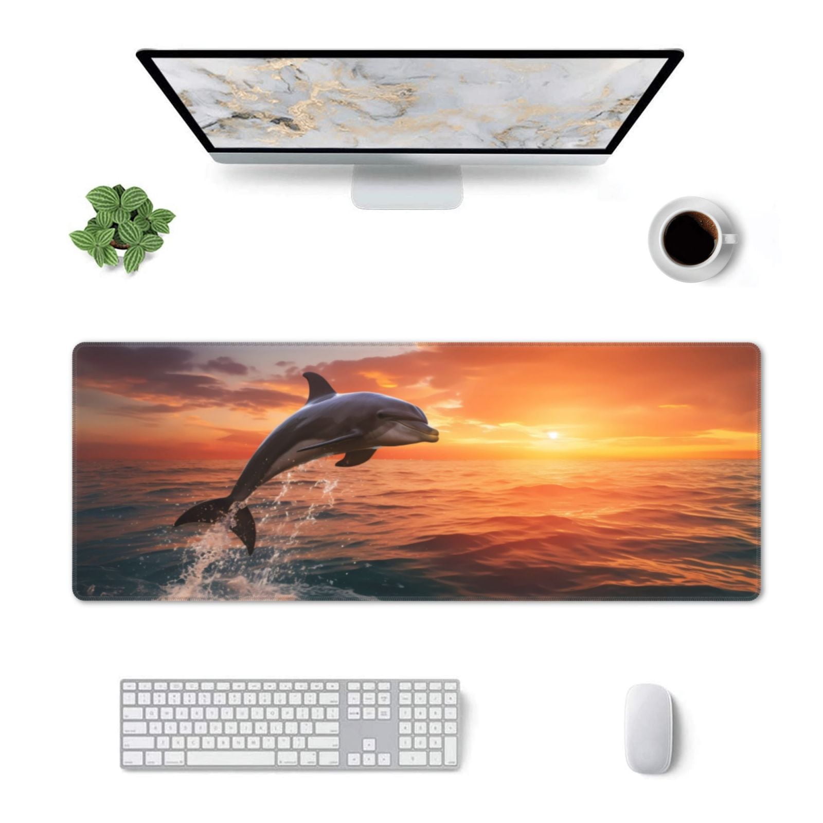 Pofeuu Sunset Dancing Dolphin B Print Desk Mat for Keyboard and Mouse ...