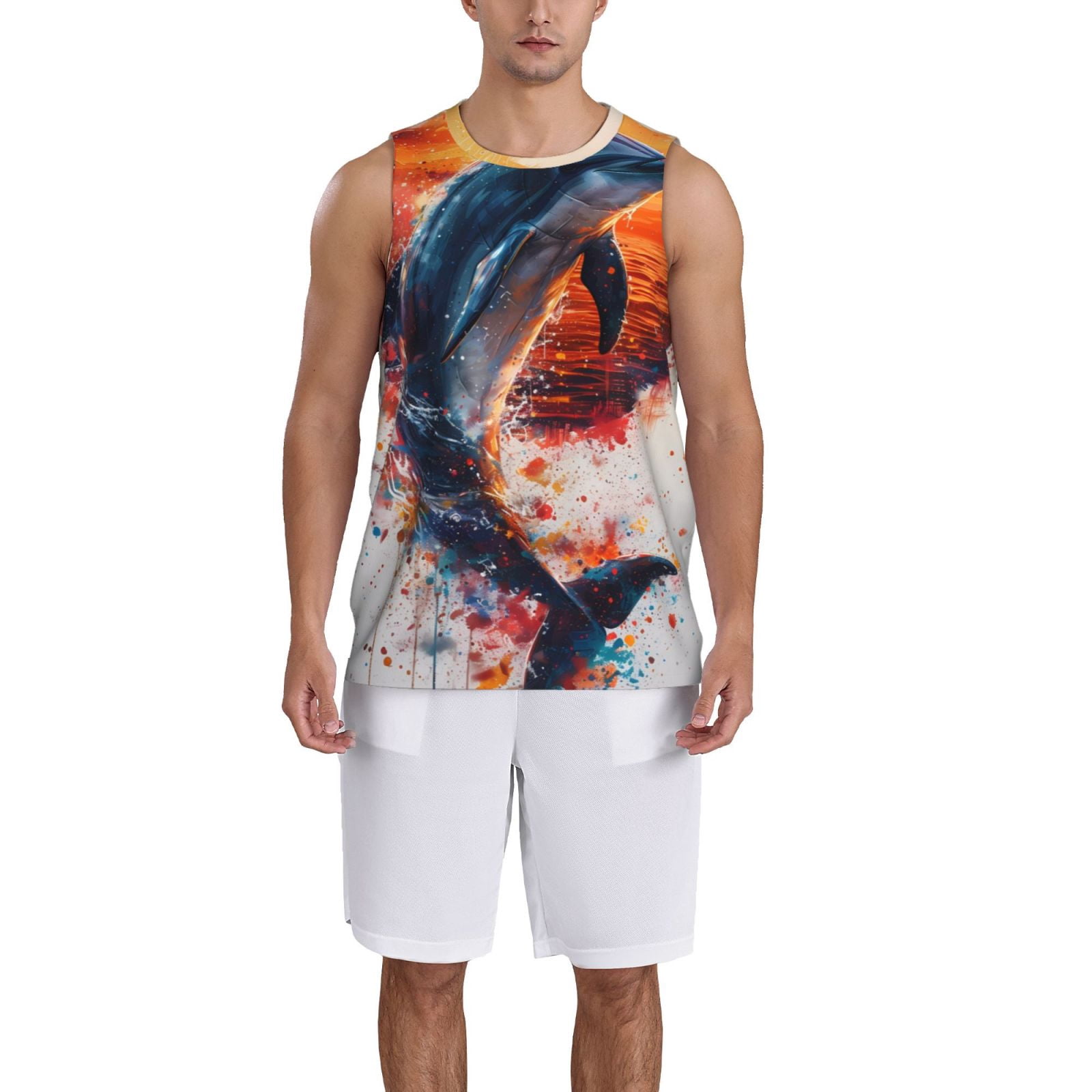 Pofeuu Sunset Ocean Watercolor Dolphin Print Basketball Jersey, Shirts ...