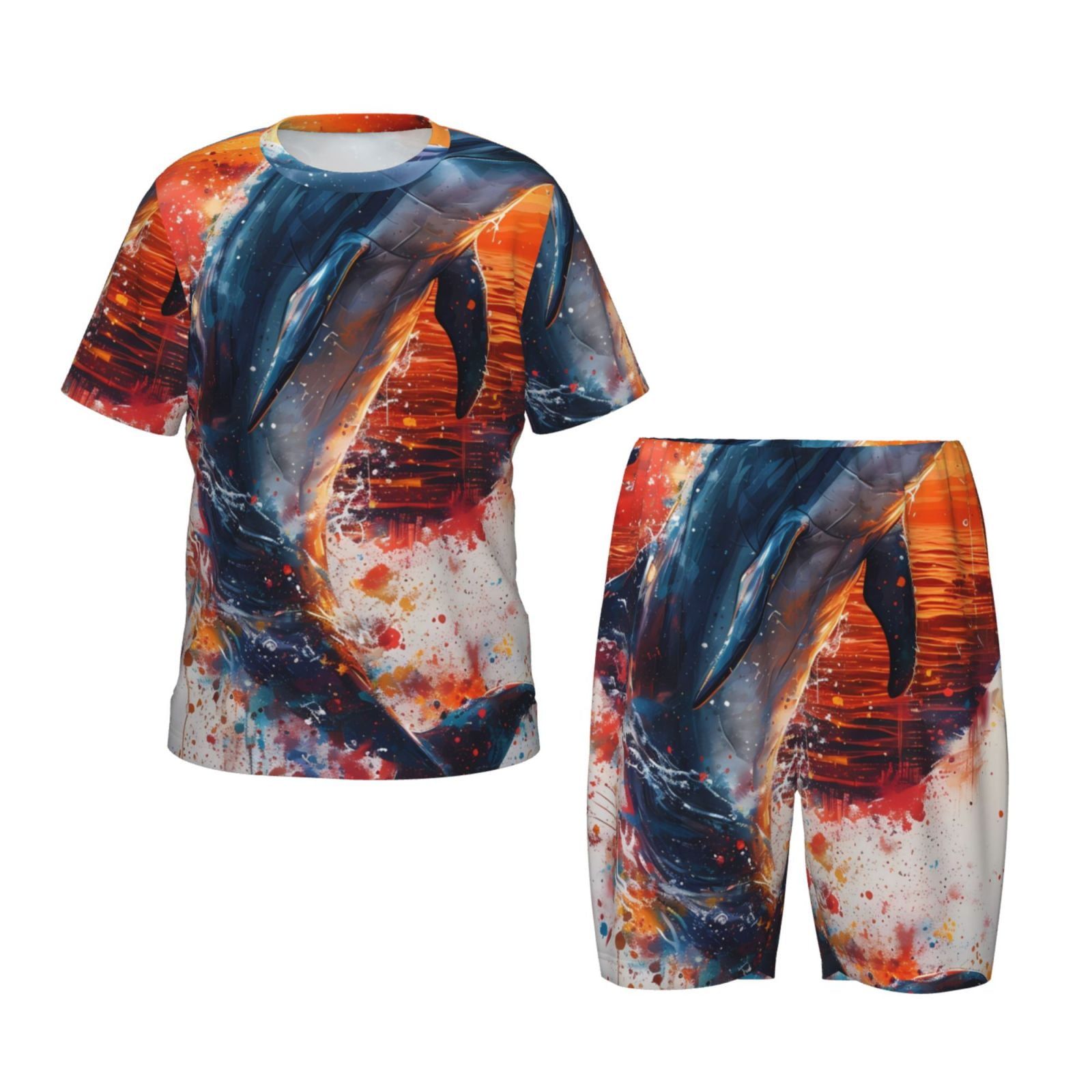 Pofeuu Sunset Ocean Watercolor Dolphin Print Kids Pajama Sets Short ...