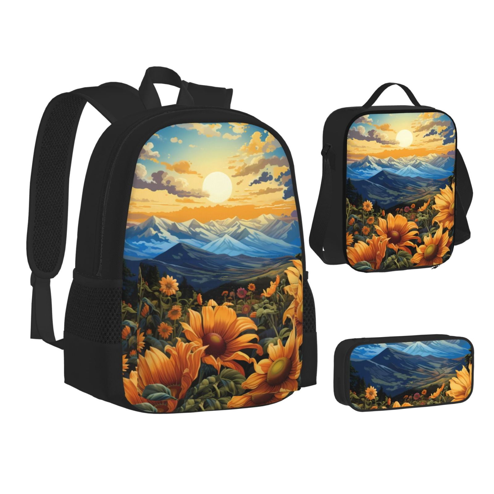 Pofeuu Sunset Sky Sunflower Print Backpack Travel Backpacks With Lunch ...