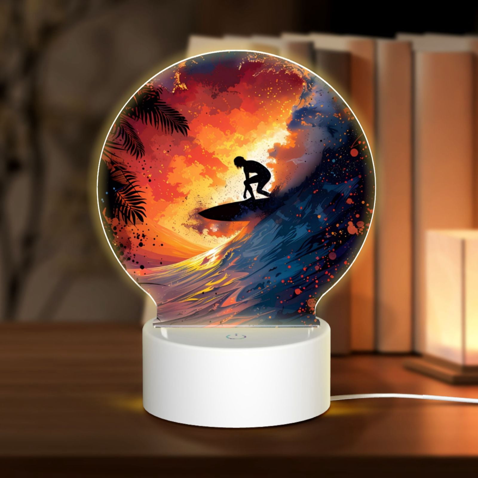 Pofeuu Sunset Surfing Silhouette Print LED Christmas Night Light Lamp ...