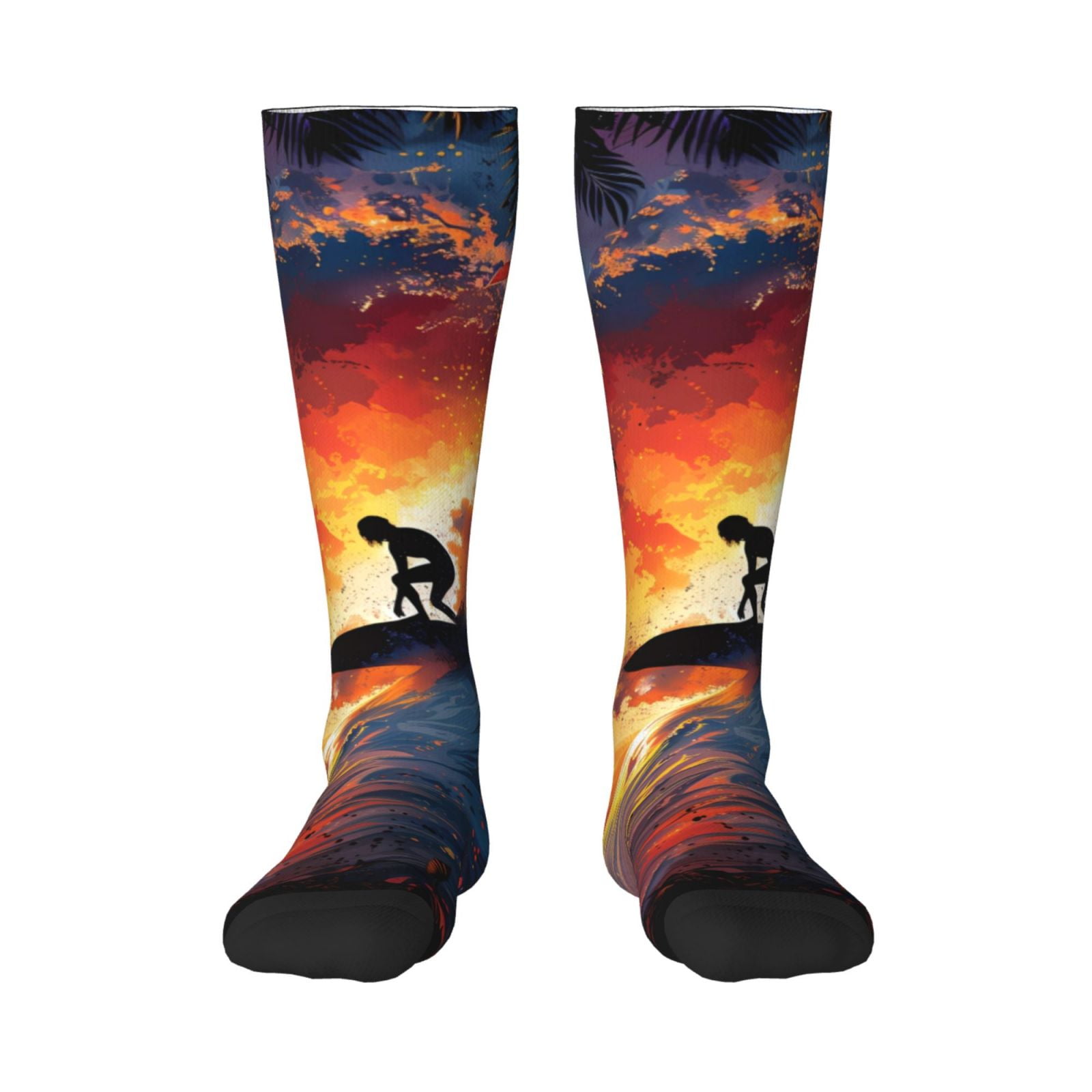 Pofeuu Sunset Surfing Silhouette Print Stockings, Adult Running Hiking ...