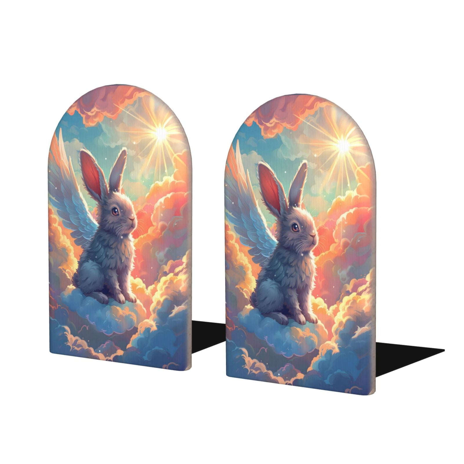Pofeuu Sunshine Winged Rabbit Print Large Bookend Hold Heavy Books ...