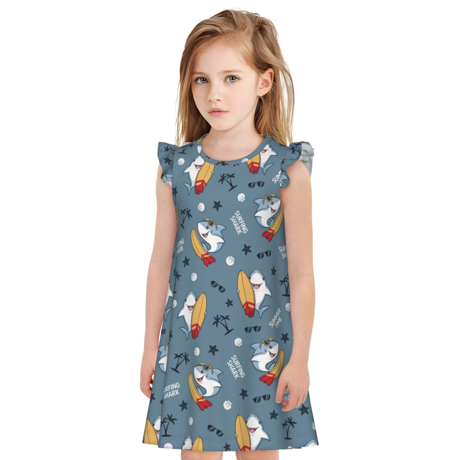 Pofeuu Surf Shark Print Girls Nightgowns, Nightgown Princess Pajama ...