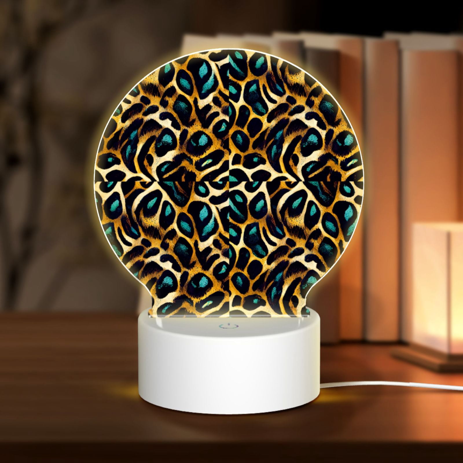 Pofeuu Teal Leopard Print LED Christmas Night Light Lamp Base Gift DIY ...