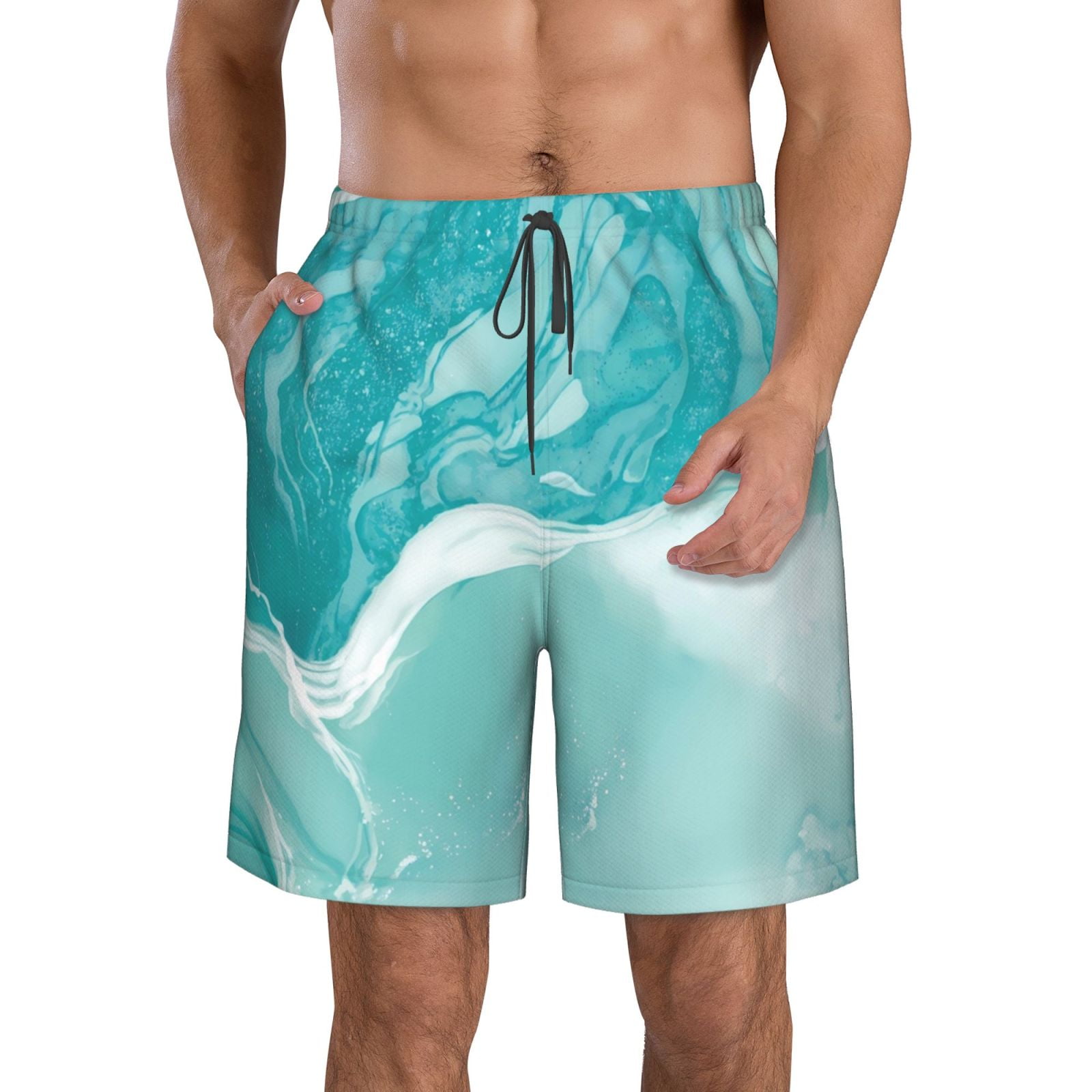 Pofeuu Teal Turquoise 1 Prin Men's Swim Trunks Quick Dry Bathing Suit ...