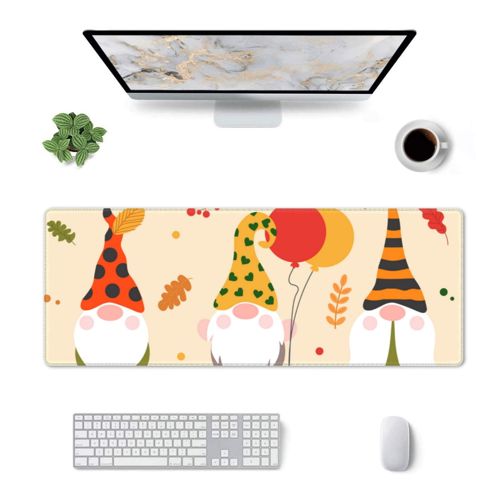 Pofeuu Three Gnomes With Balloons Print Desk Mat for Keyboard and Mouse ...
