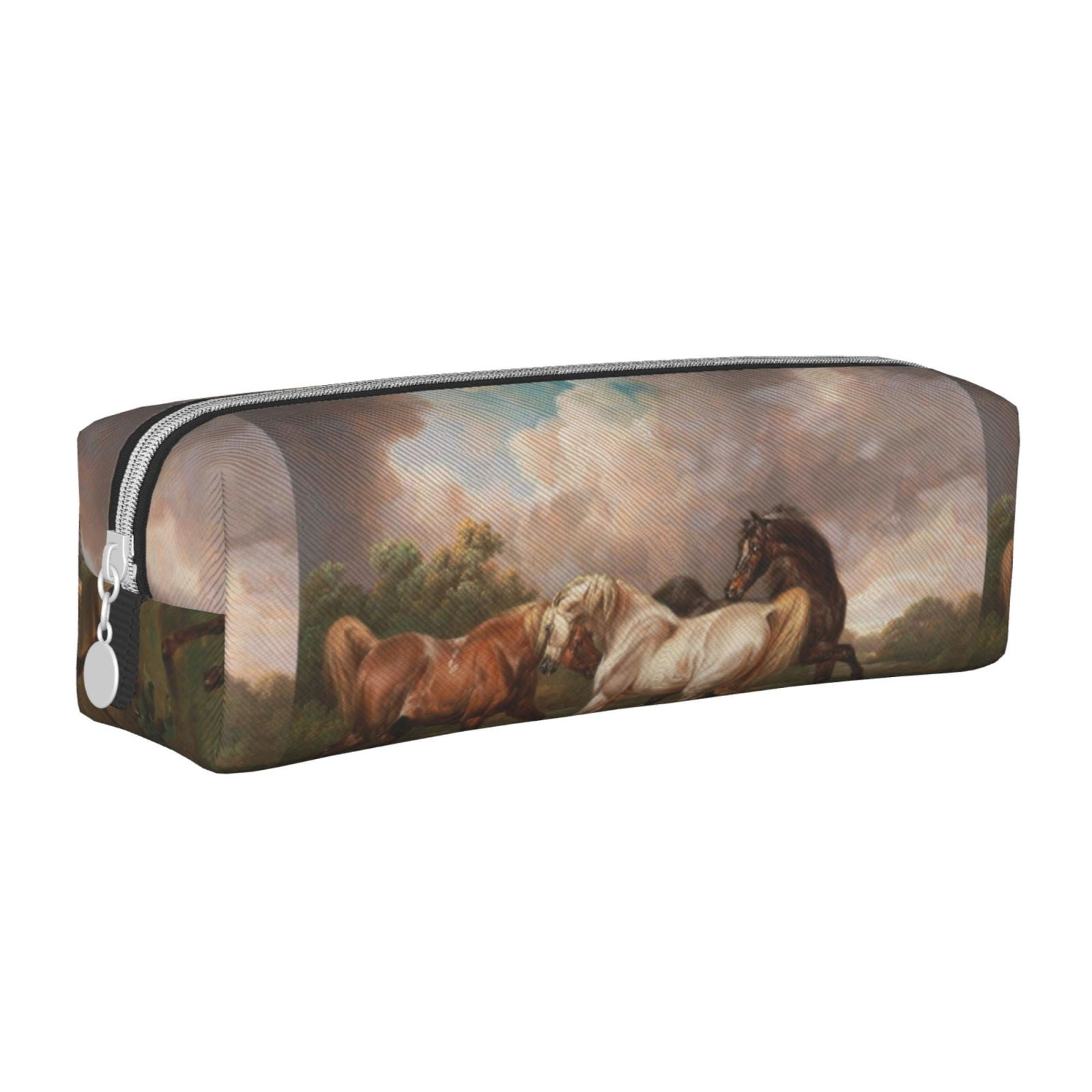 Pofeuu Three Horses Oil Painting Print Leather Pencil Case, Leather ...