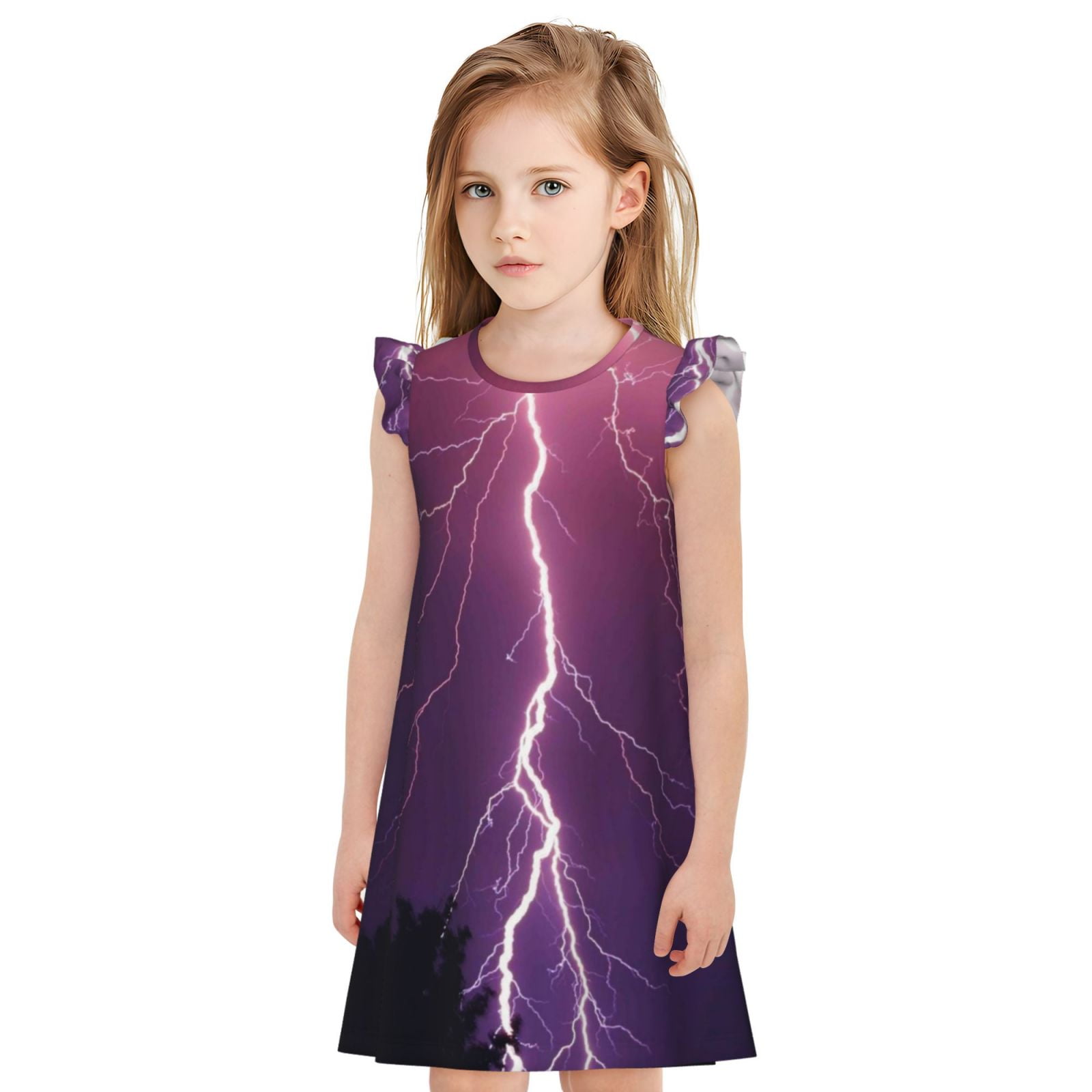 Pofeuu Thunderstorm Violet Purple Print Girls Nightgowns, Nightgown ...