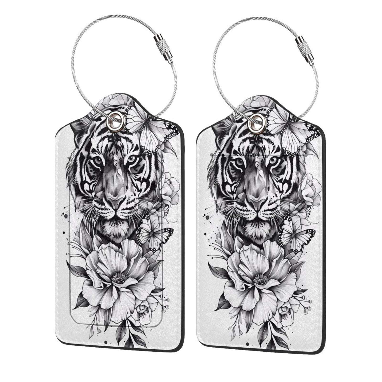 Pofeuu Tiger Butterfly Floral Art Print Luggage Tags, Privacy Cover ID ...