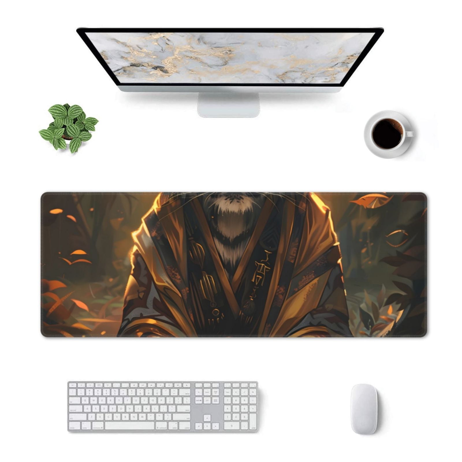 Pofeuu Tiger In The Fallen Leaf Forest Print Desk Mat for Keyboard and ...