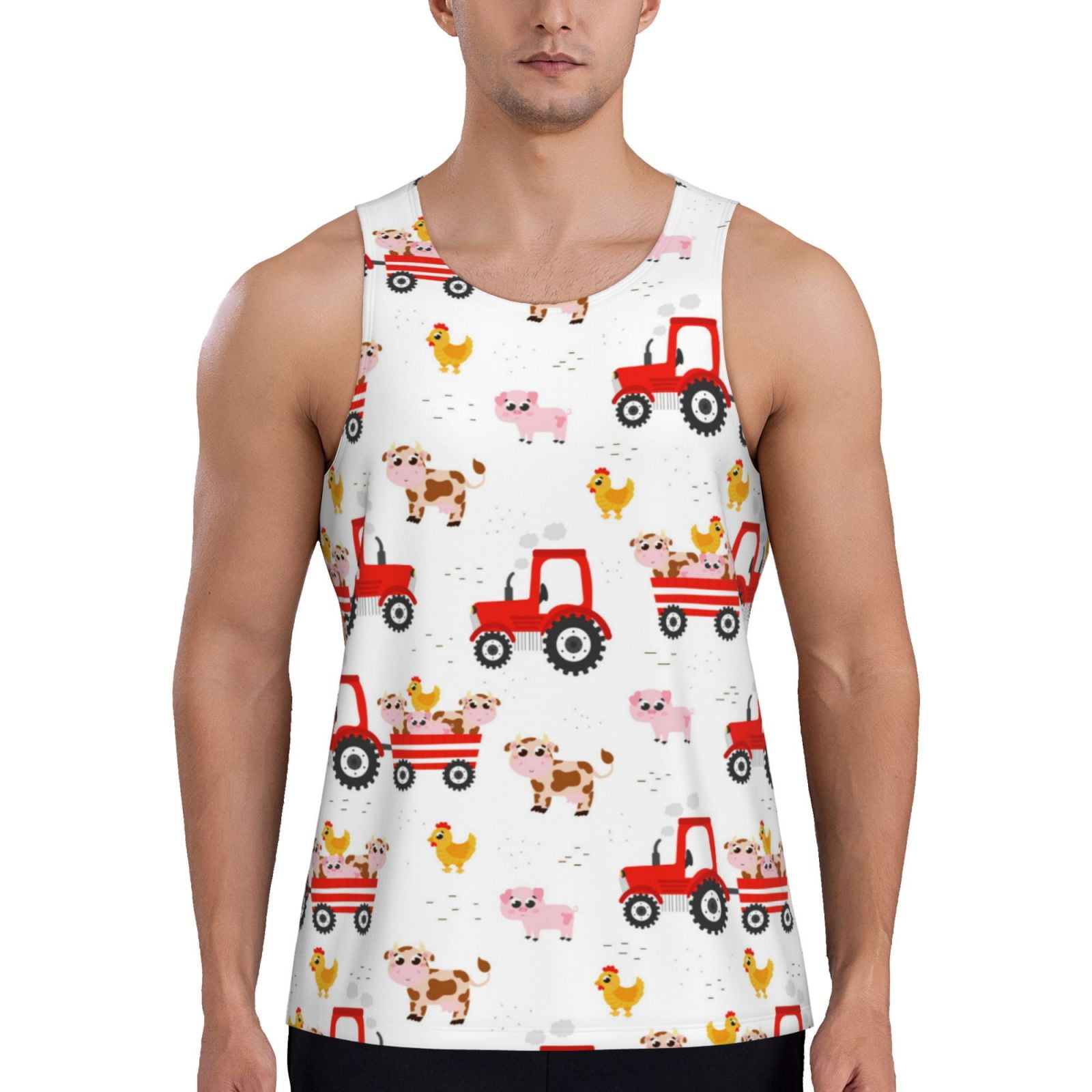 Pofeuu Tractor With Farm Animals Print Men's Workout Tank Tops ...